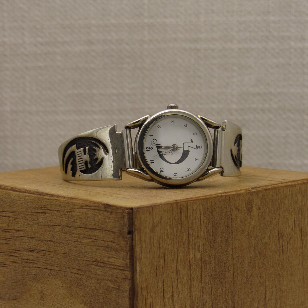 Navajo Rhoda Jack Sterling Silver Watchband With Kokopelli Watch Face ...