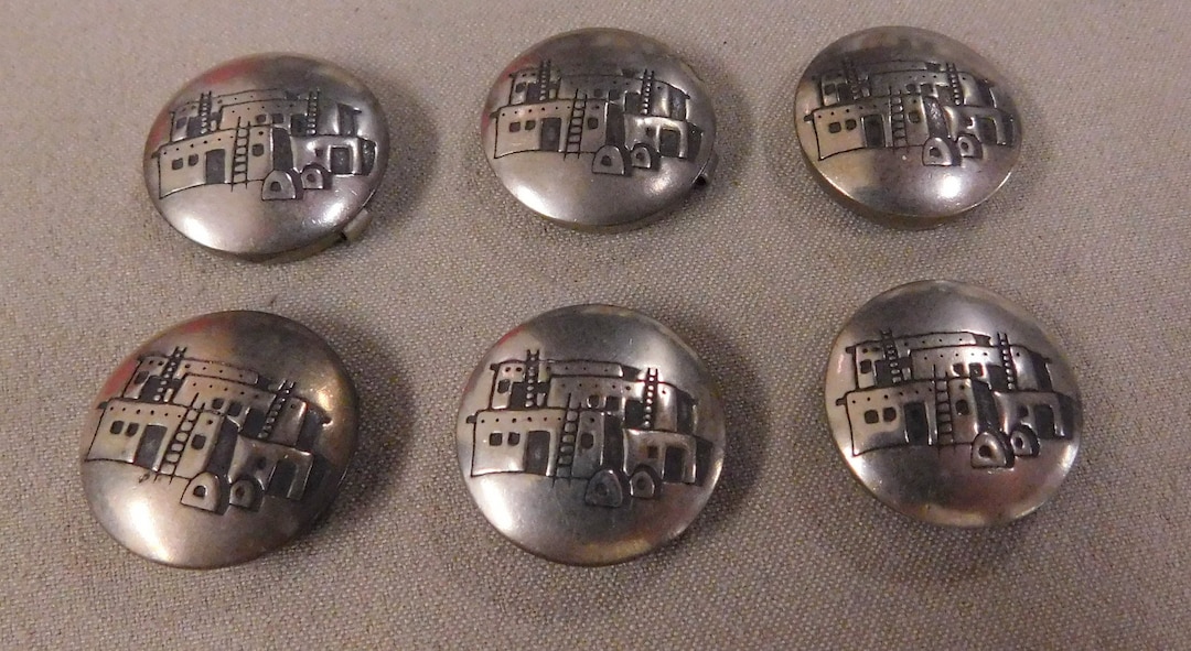 Set of 6 Southwest Kiva Sterling Silver Button Covers + - Etsy