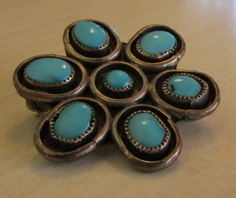 Turquoise and Sterling Silver Pin - Etsy