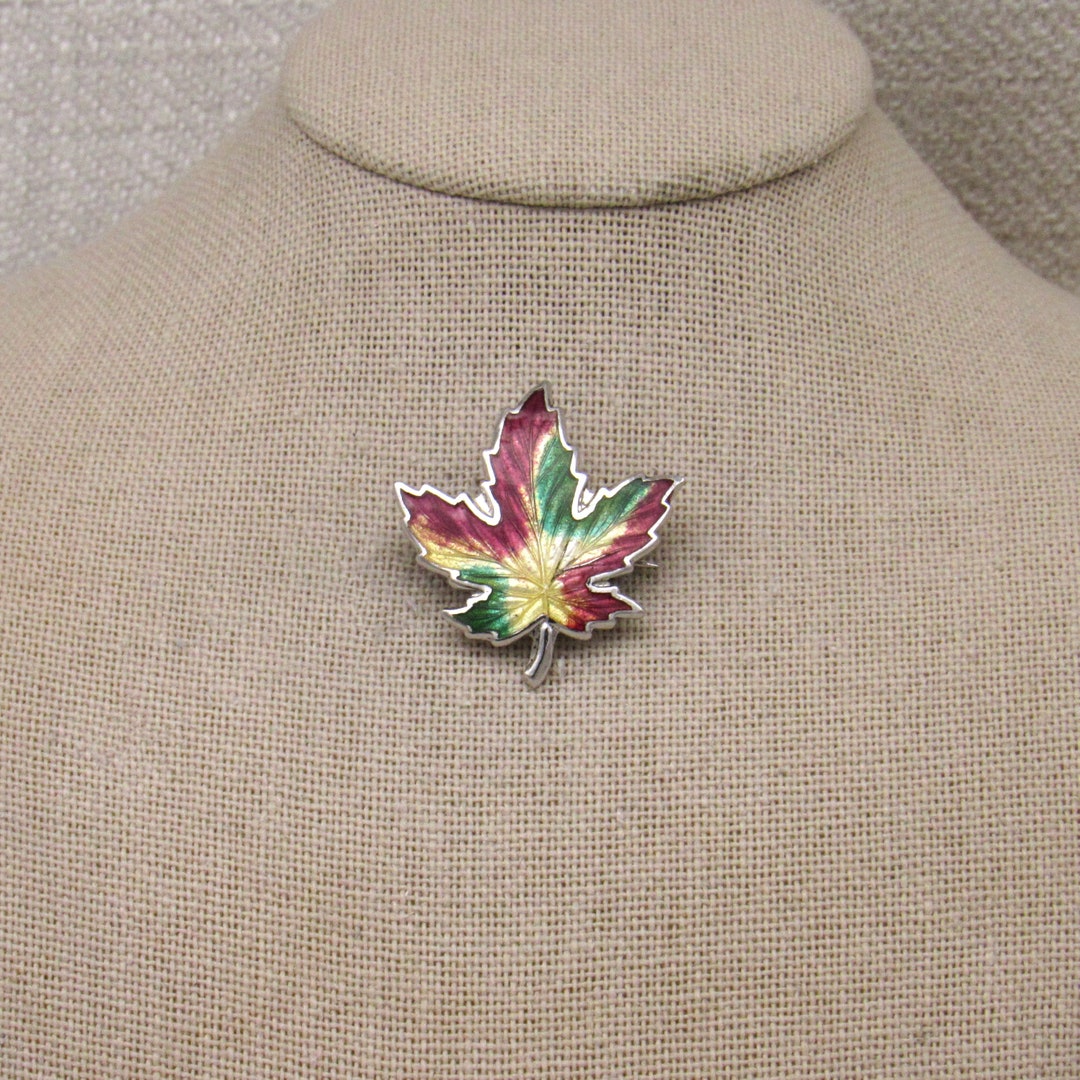 Enameled Sterling Silver Maple Leaf Pin + - Etsy