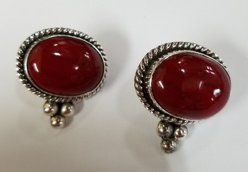 Sterling Silver Red Stone Earrings From Mexico - Etsy
