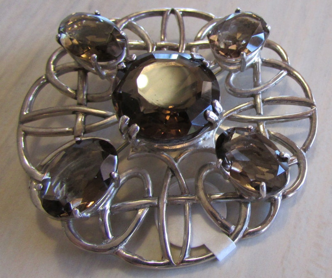 Large Sterlilng Silver Celtic Brooch With Faceted Quartz Stones + - Etsy