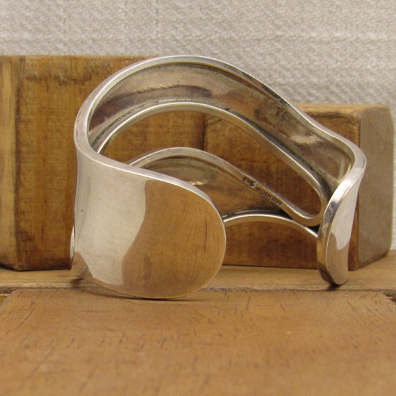 Bold Sterling Silver Cuff Bracelet from Mexico + - Gem