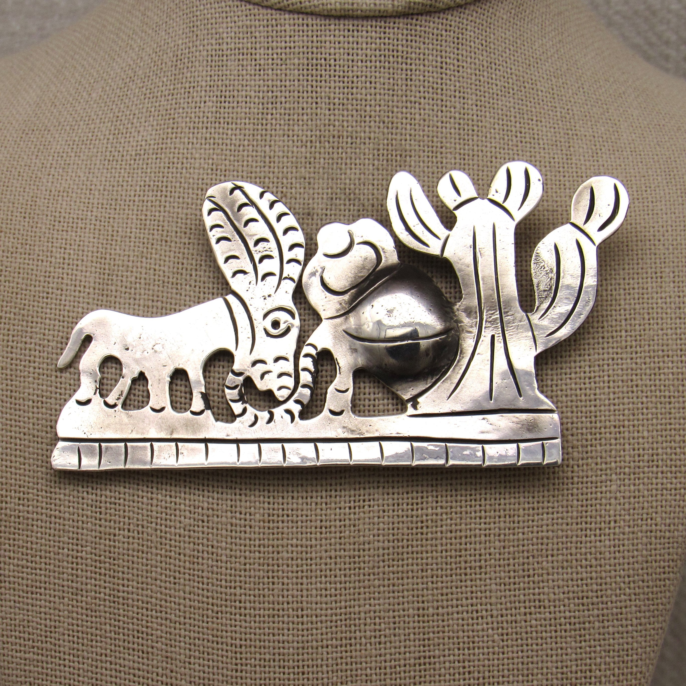 Whimsical Donkey, Cactus and Sombrero Sterling Pin From Mexico - Etsy