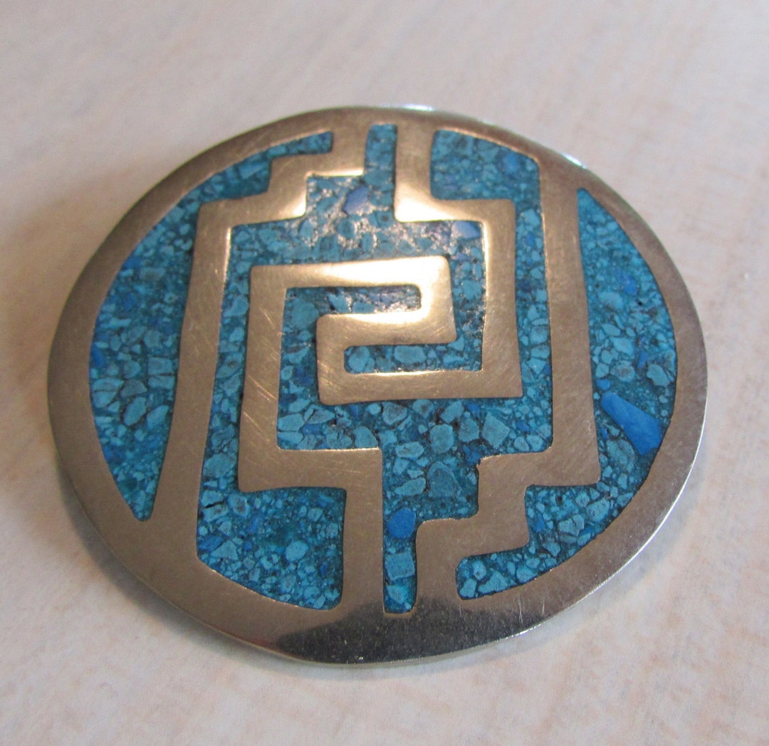 Alpaca Pin/pendant From Mexico With Turquoise Color Chip Inlay - Etsy
