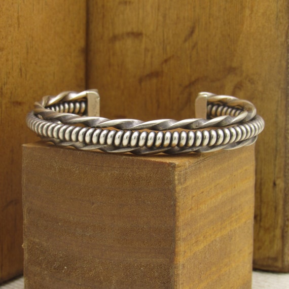 Sterling Silver Twisted Wire Cuff Bracelet + - Gem