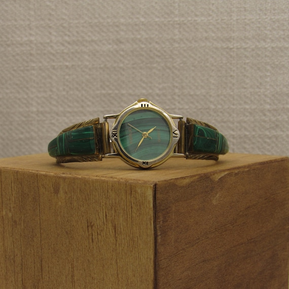 Malachite Gold Tone Watch Face with Inlay Faux Malach… - Gem
