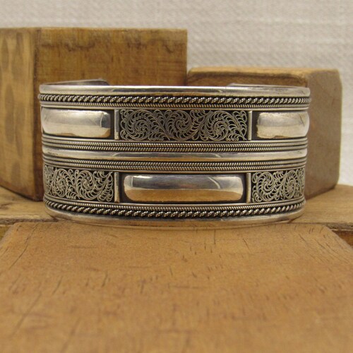 Wide Sterling Silver Cuff Bracelet With Lots of Stamp Work - Etsy