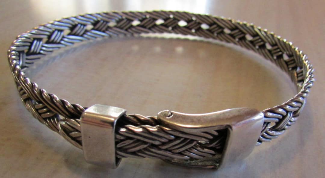 Sterling Silver Braided Bracelet With Buckle Adjustable + - Etsy