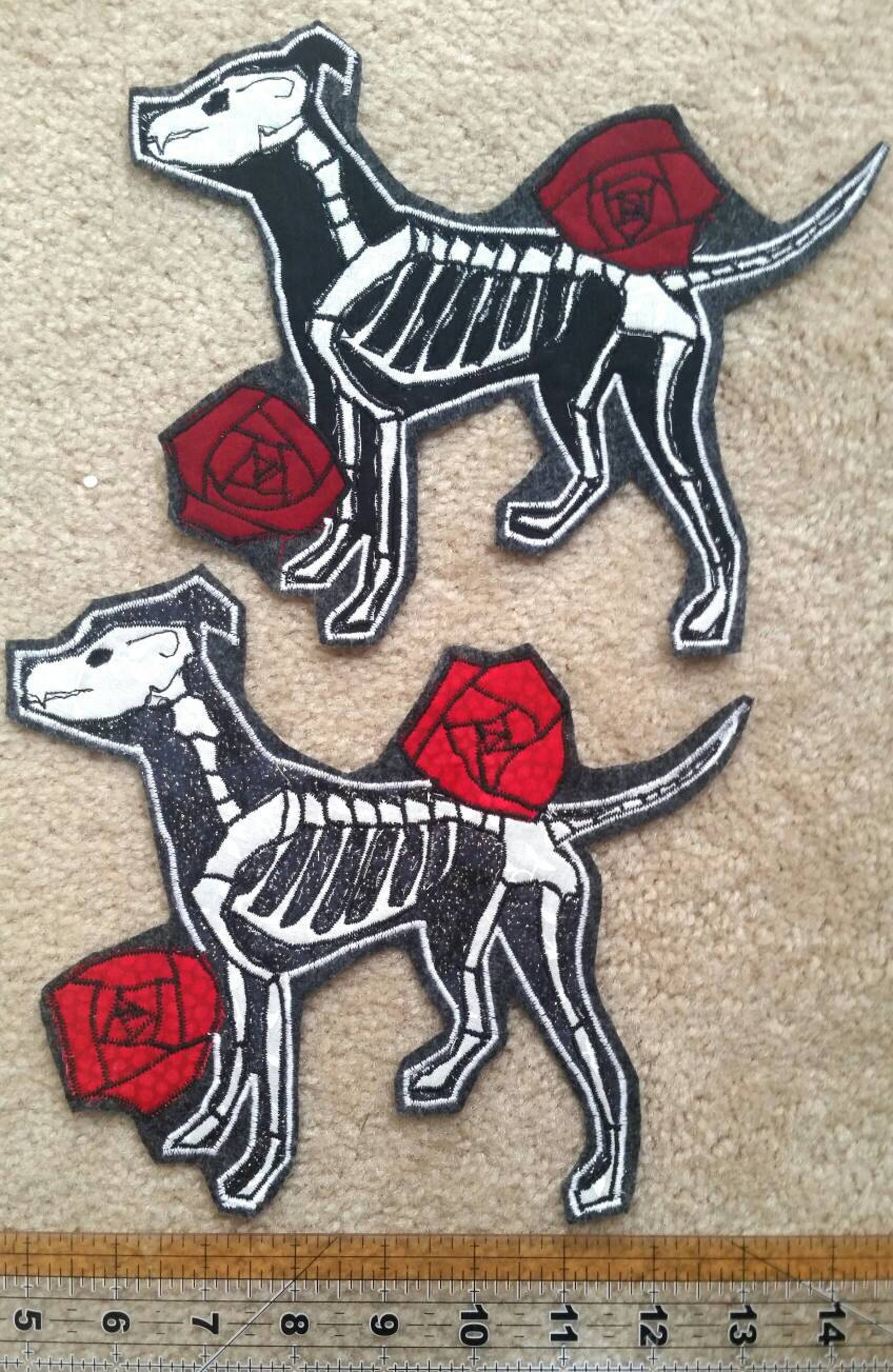 Skeleton Dog Silhouette With Roses Patch - Etsy