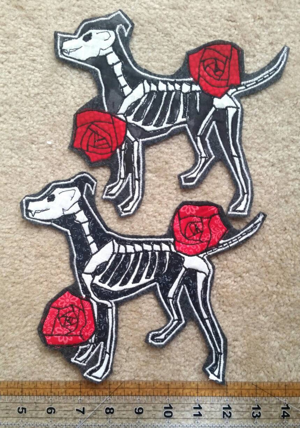 Skeleton Dog Silhouette With Roses Patch - Etsy