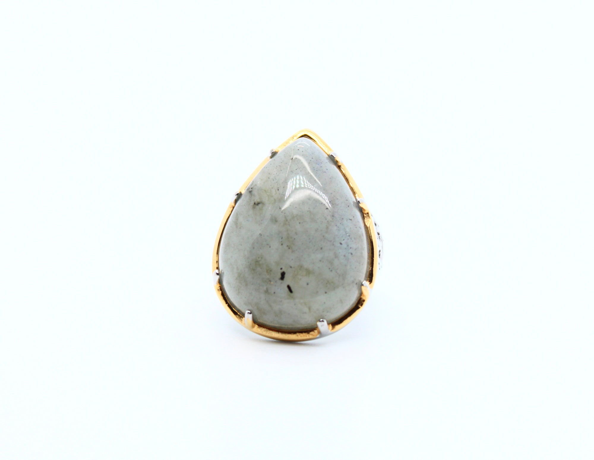 Teardrop Vintage Gray Stone Ring - Etsy