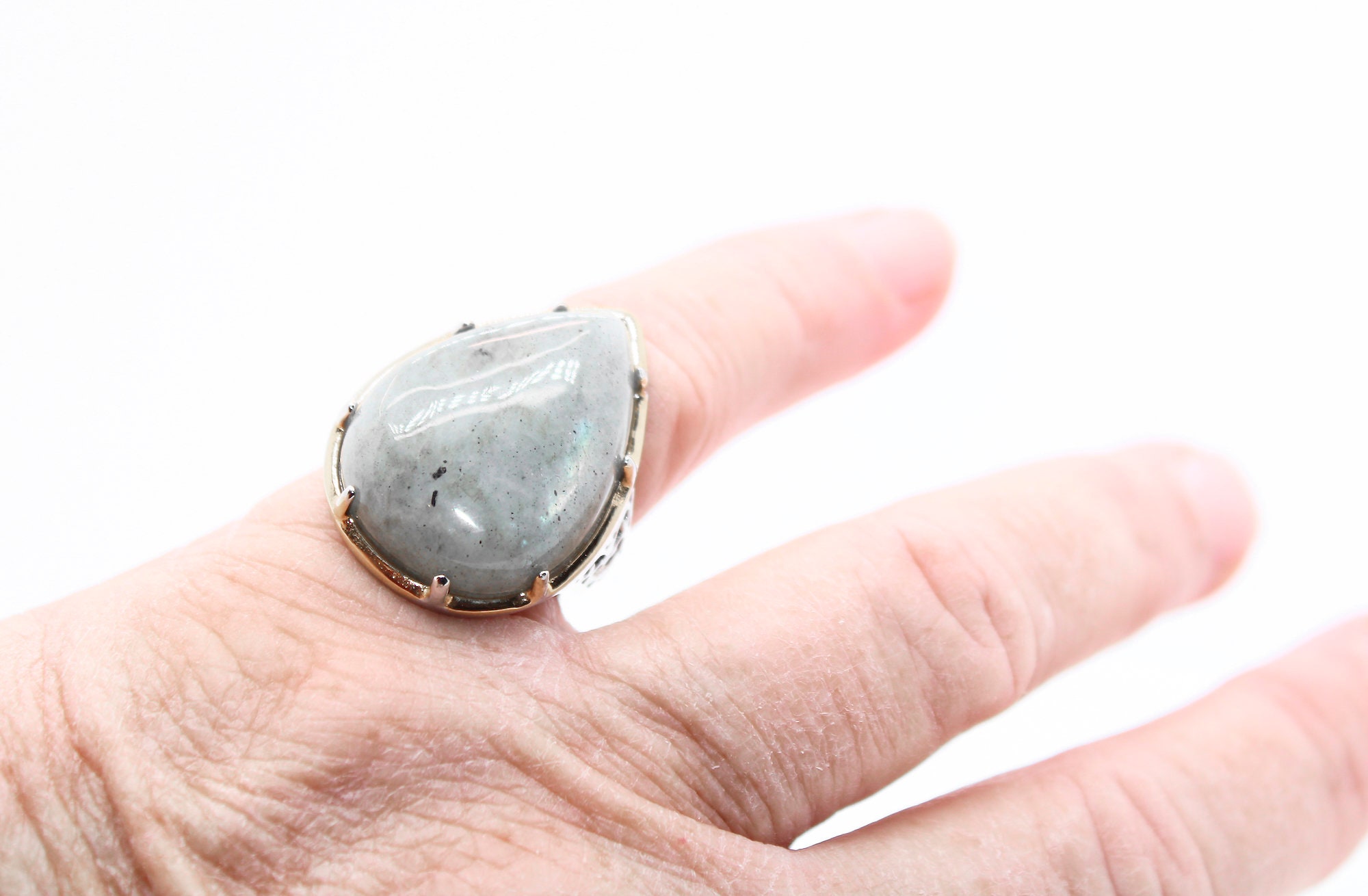 Teardrop Vintage Gray Stone Ring - Etsy