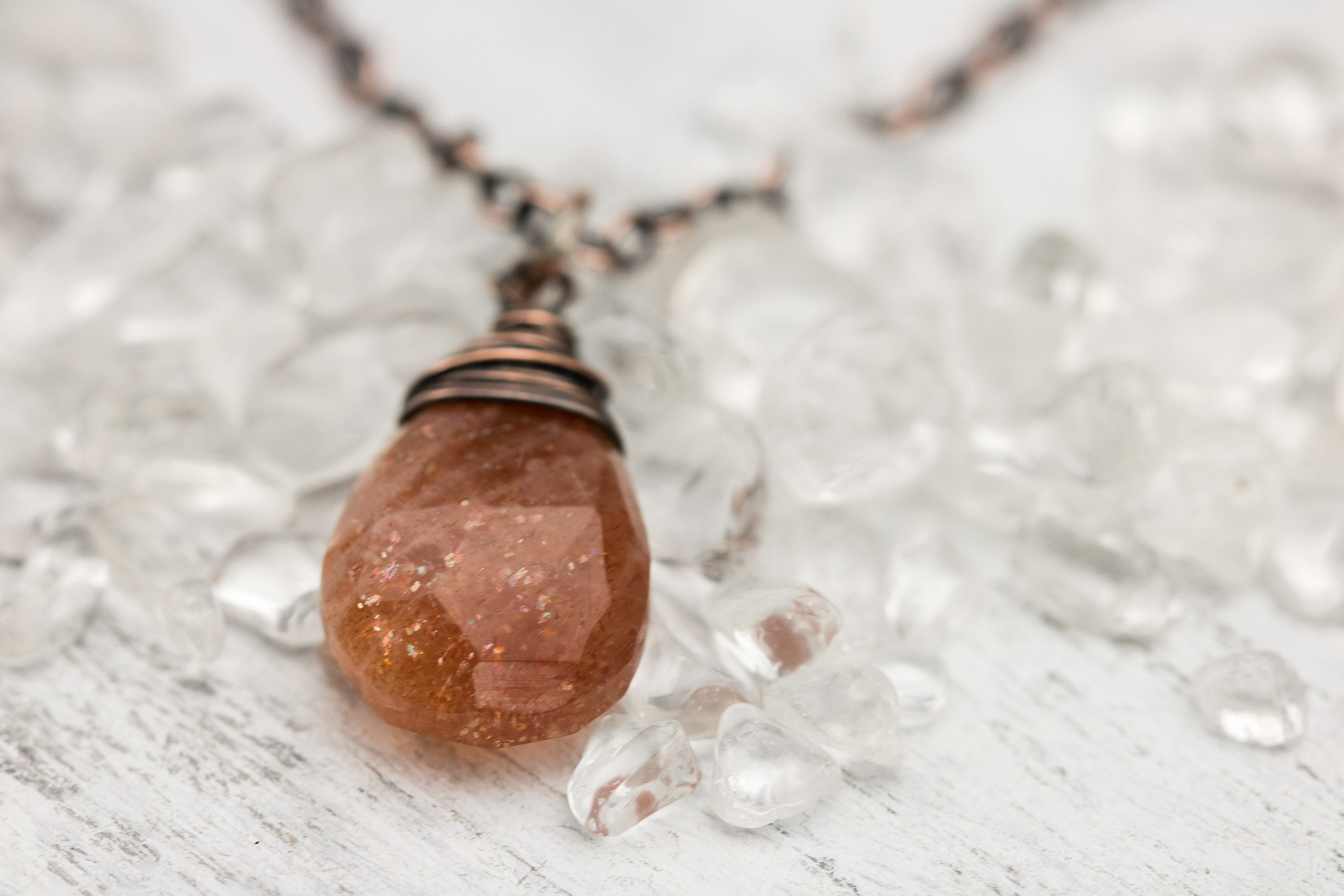 Sunstone Necklace Sunstone Pendant Copper Wire Wrapped | Etsy