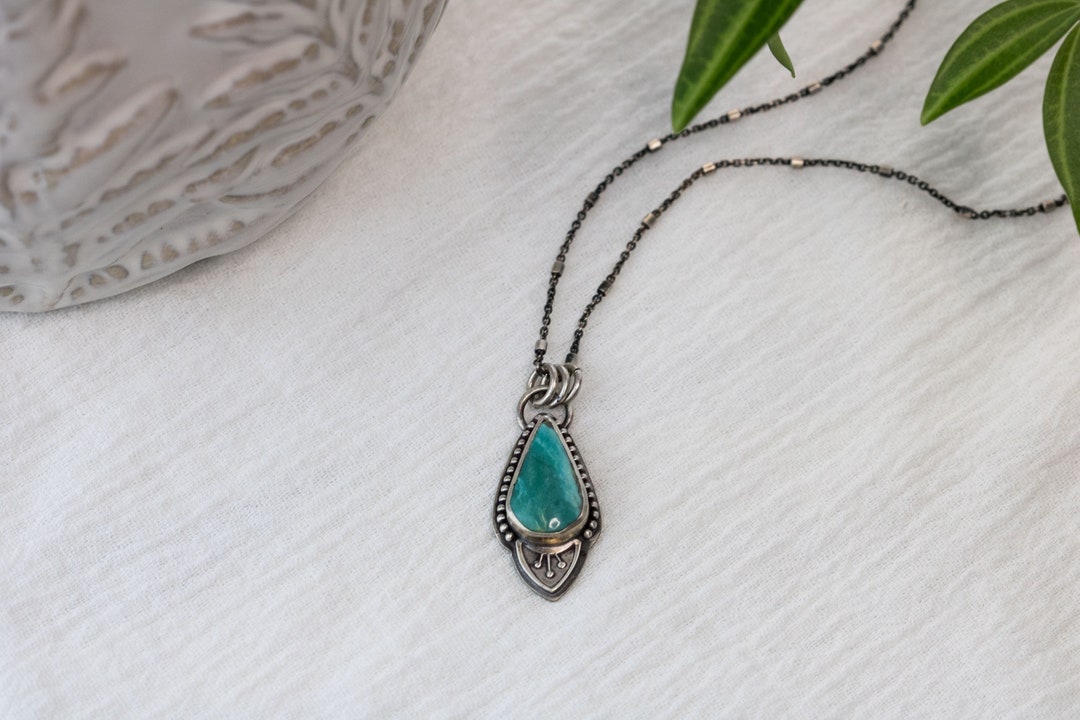 Long Tear Drop Turquoise Necklace • Genuine Turquoise Necklace With ...