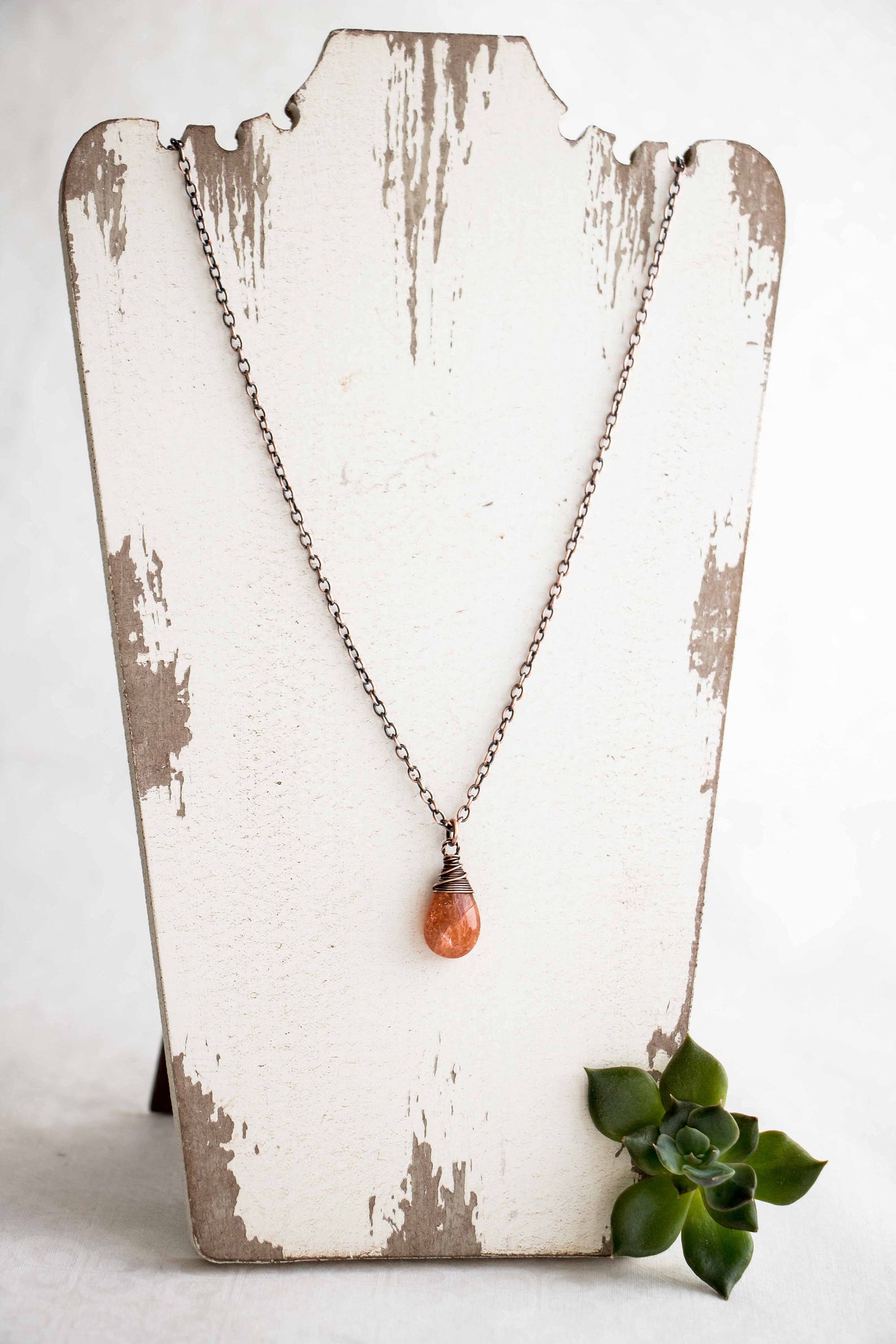 Sunstone Necklace Sunstone Pendant Copper Wire Wrapped - Etsy
