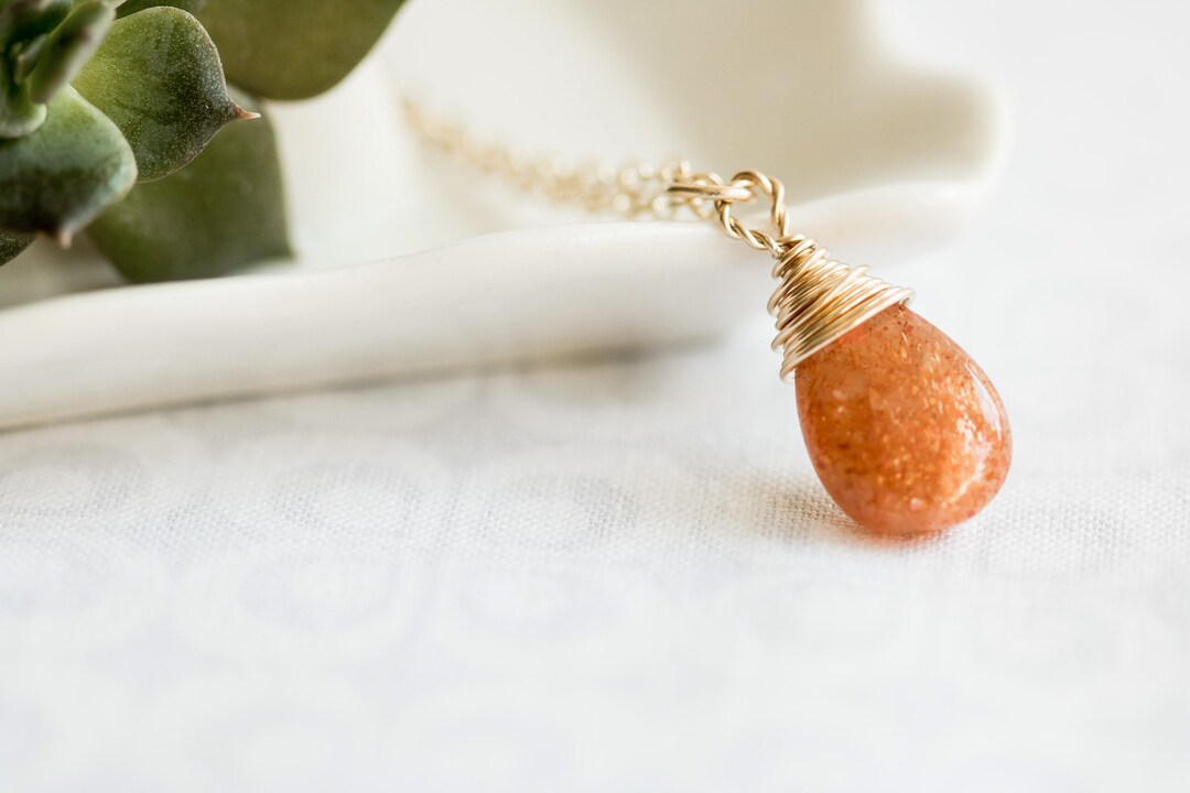 Gold Sunstone Necklace, Sunstone Pendant, Gold Filled Wire Wrapped ...
