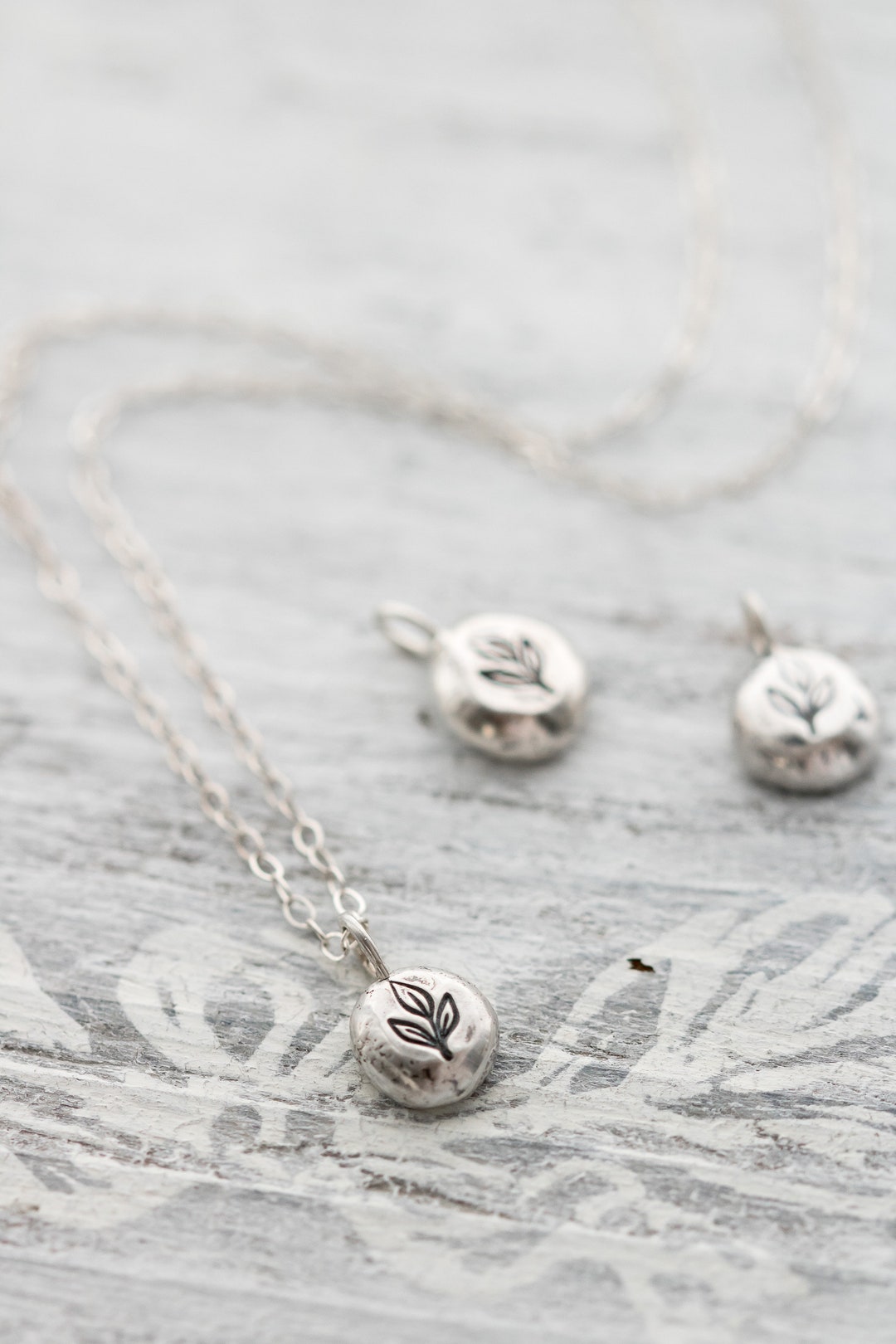 Small Leaf Charm Necklace • Minimalist Floral Jewelry • Recycled Silver ...