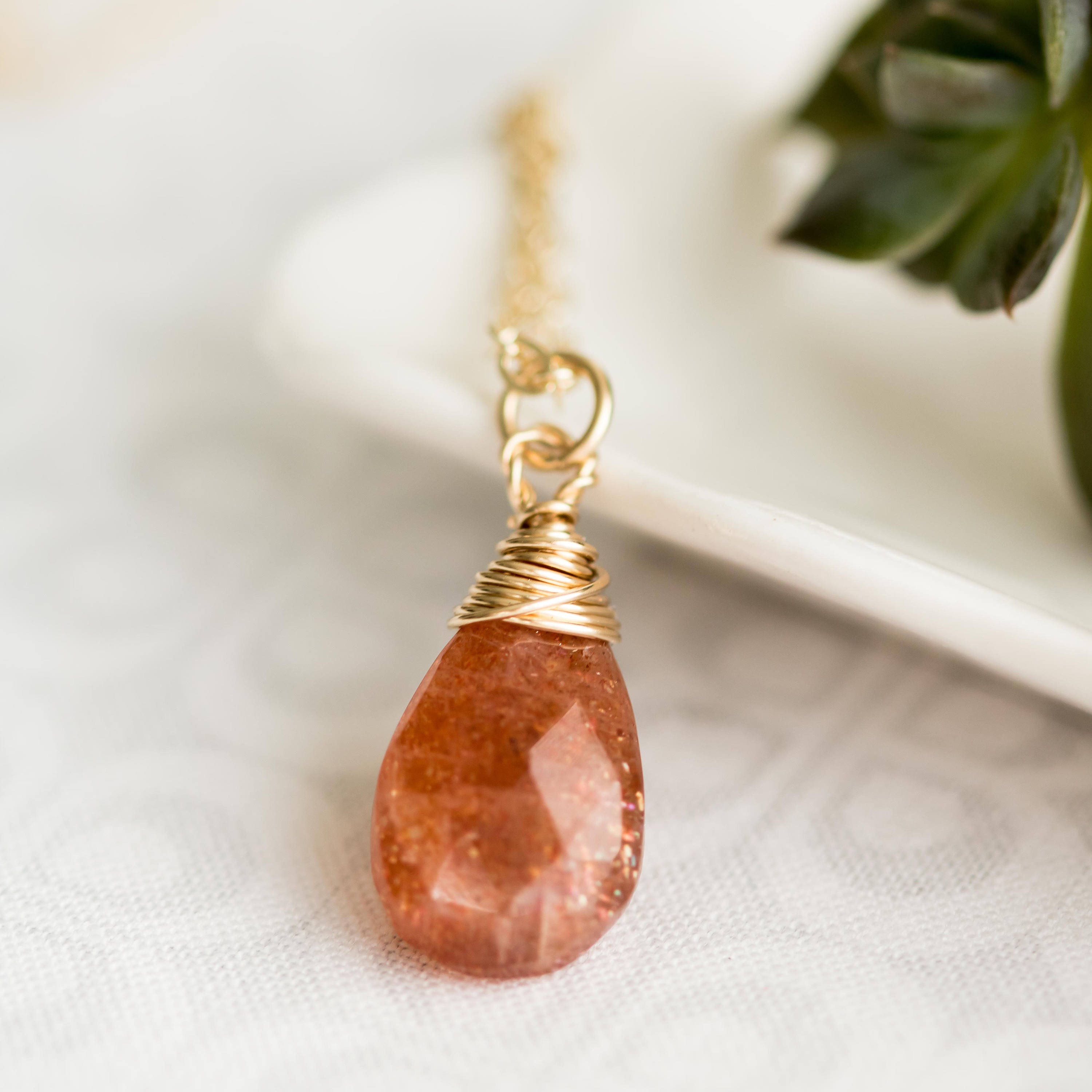 Gold Sunstone Necklace Faceted Sunstone Pendant Gold Filled | Etsy
