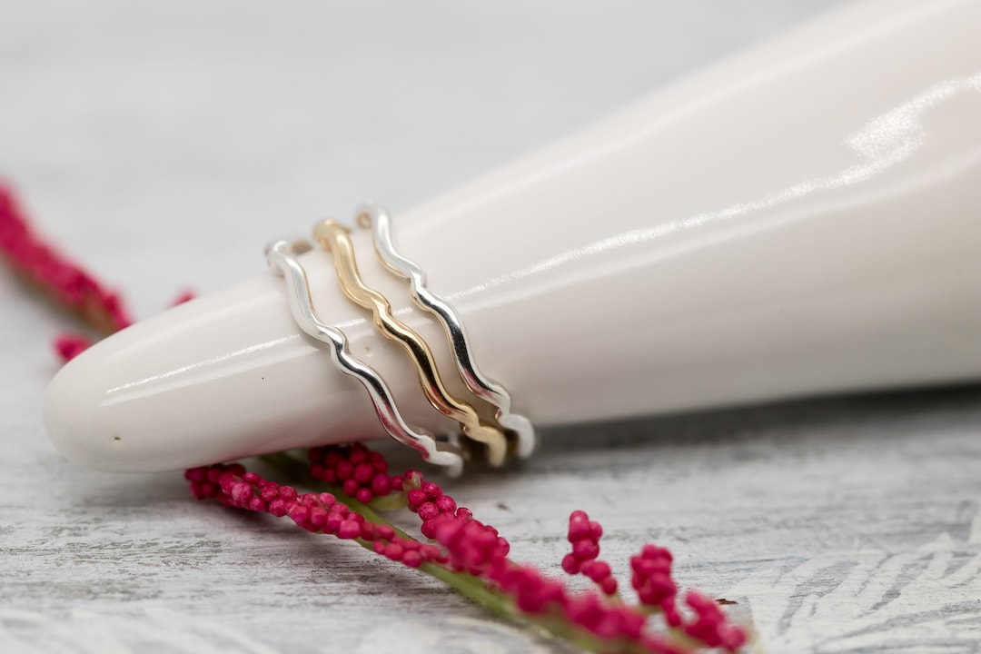 Sterling Silver and Solid 14K Gold Stacking Rings ∙ Wavy Stacker Rings ∙ Scalloped Ring ∙ Wave ...