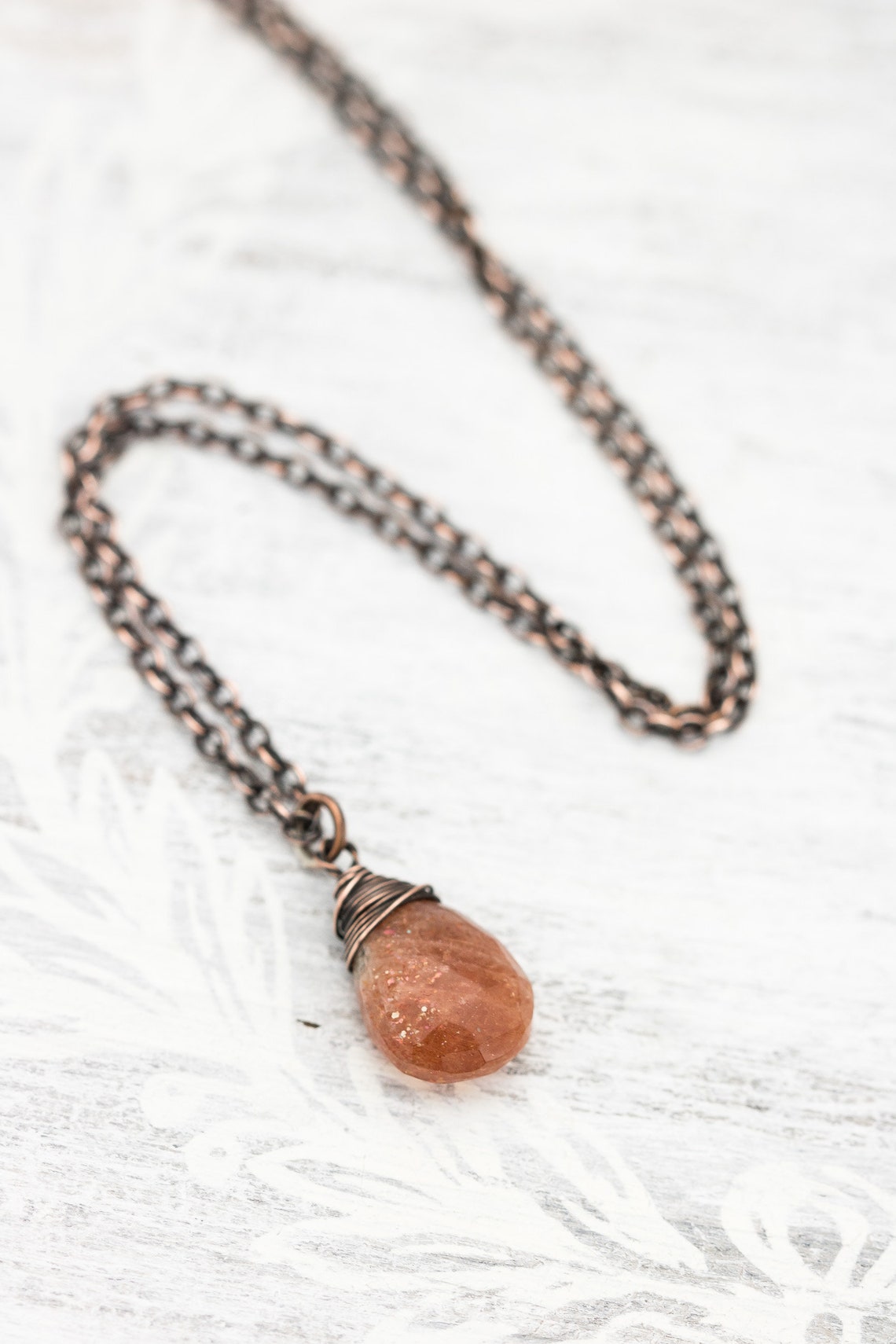 Sunstone Necklace Sunstone Pendant Copper Wire Wrapped | Etsy