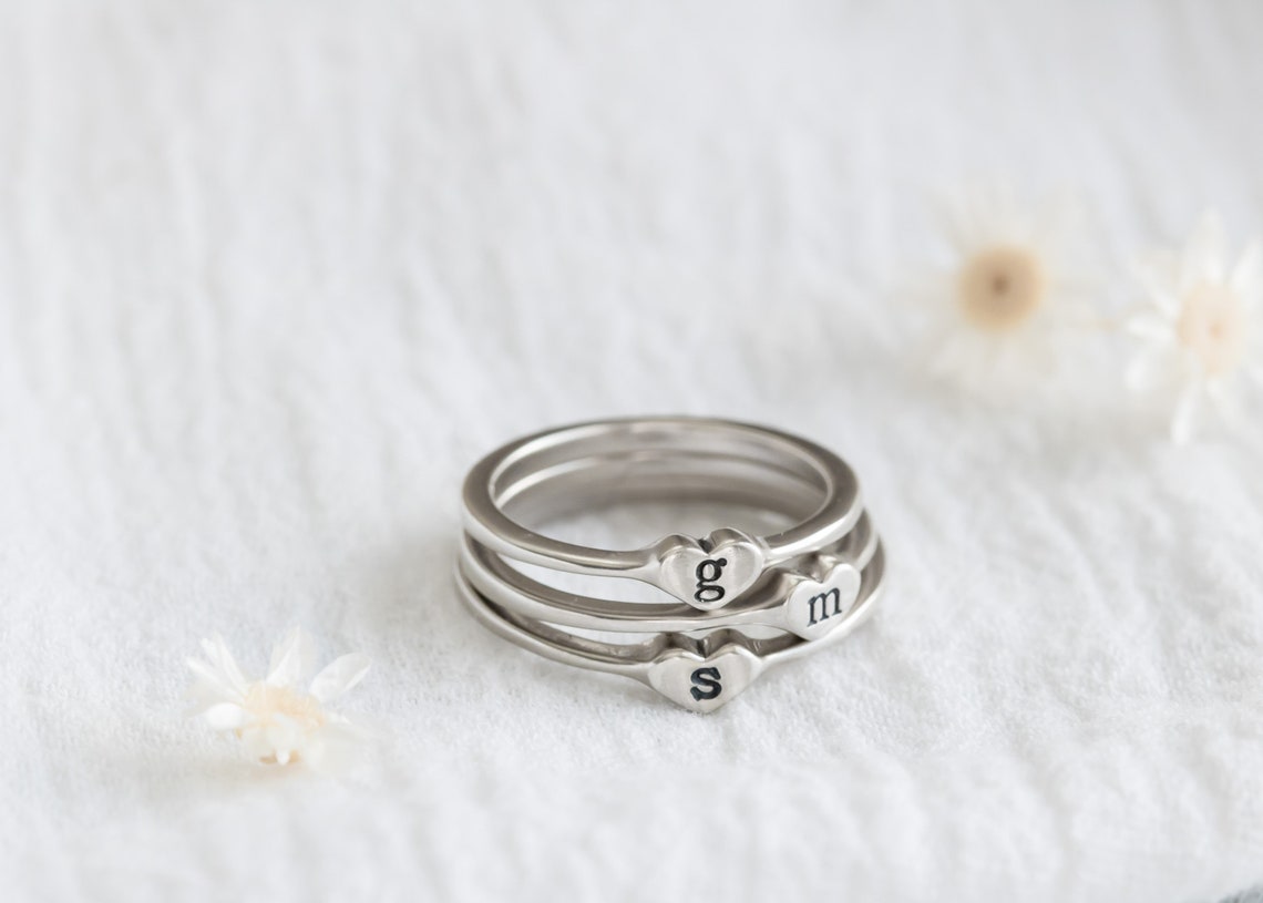 Sterling Silver Initial Ring for Women Personalized - Etsy