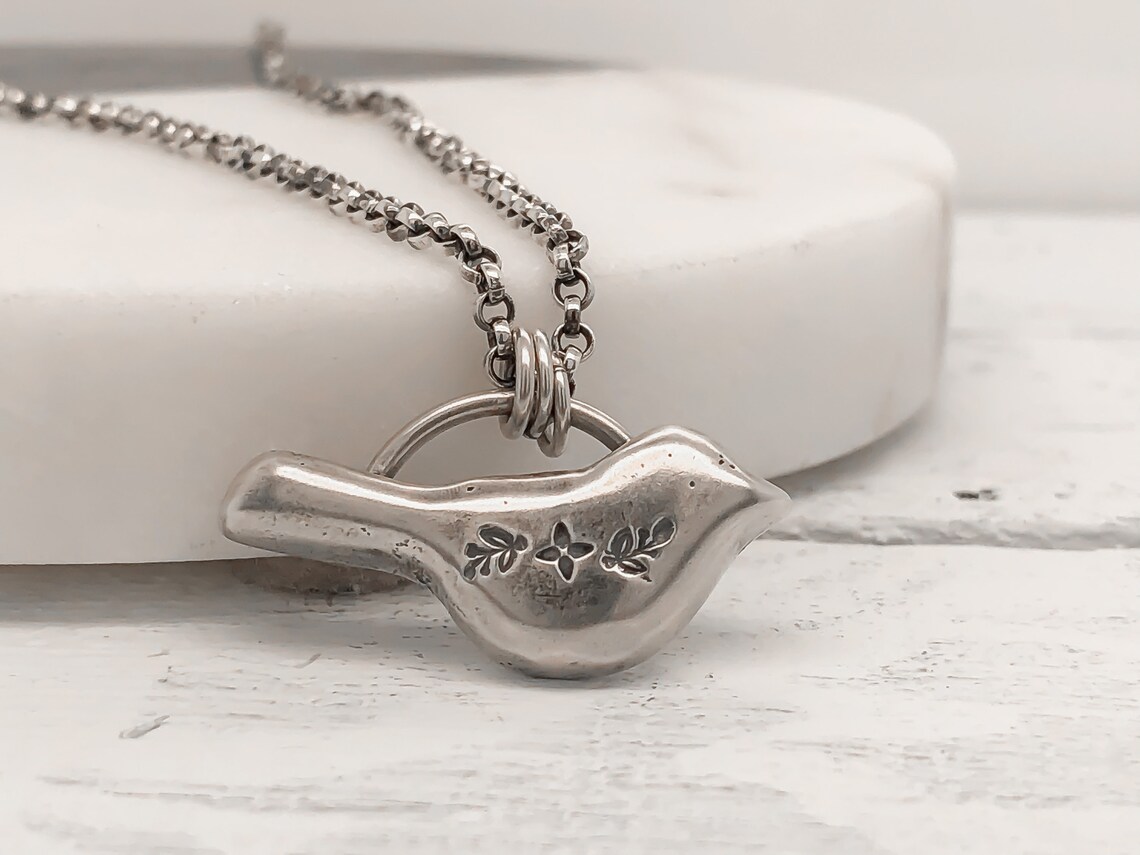 Sterling Silver Floral Bird Necklace Bird Lover Gift | Etsy