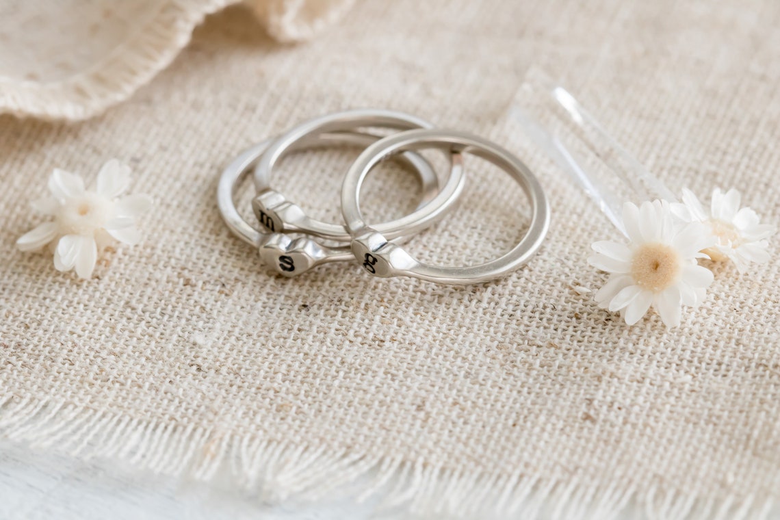 Sterling Silver Initial Ring for Women Personalized - Etsy