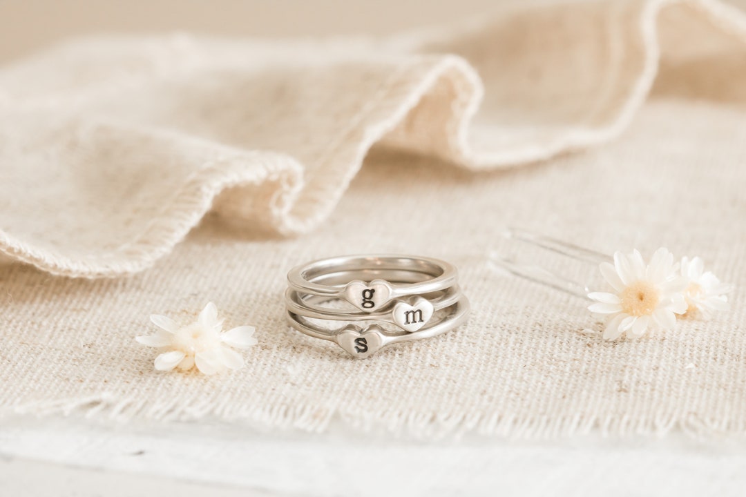 Sterling Silver Initial Ring for Women • Personalized Heart Ring for ...