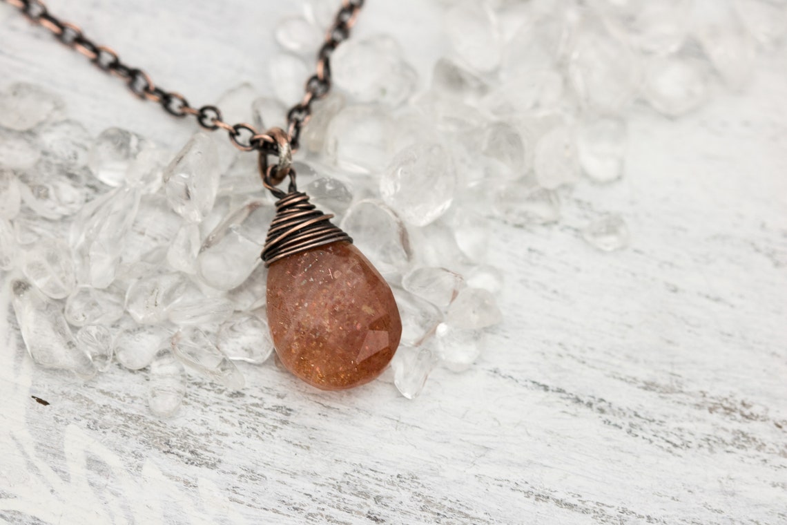 Sunstone Necklace Sunstone Pendant Copper Wire Wrapped | Etsy