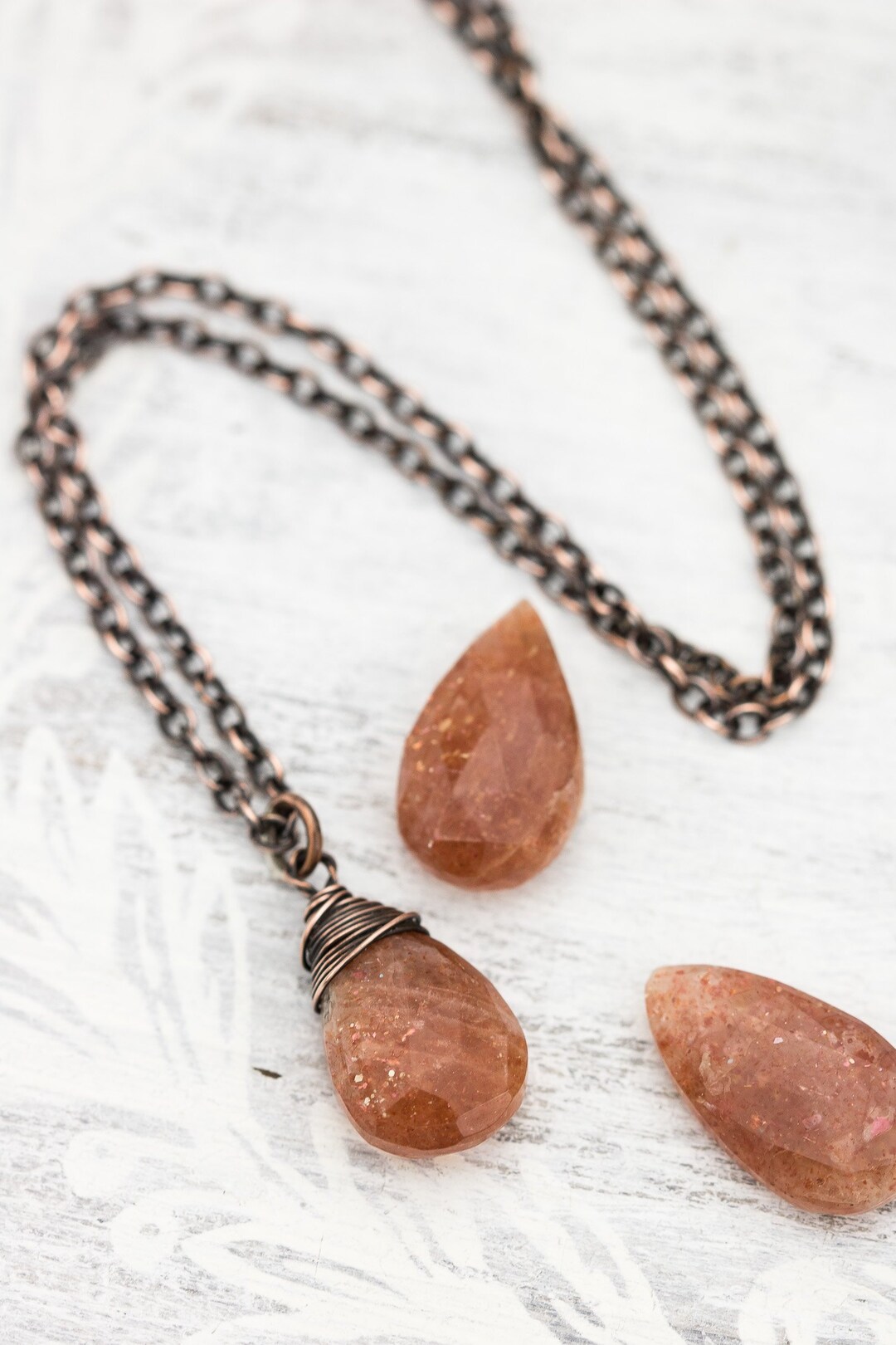 Sunstone Necklace, Sunstone Pendant, Copper Wire Wrapped, Sunstone ...