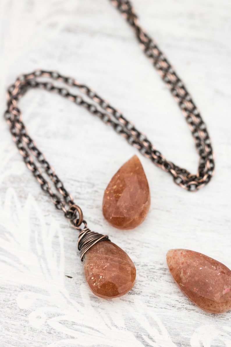 Sunstone Necklace Sunstone Pendant Copper Wire Wrapped - Etsy