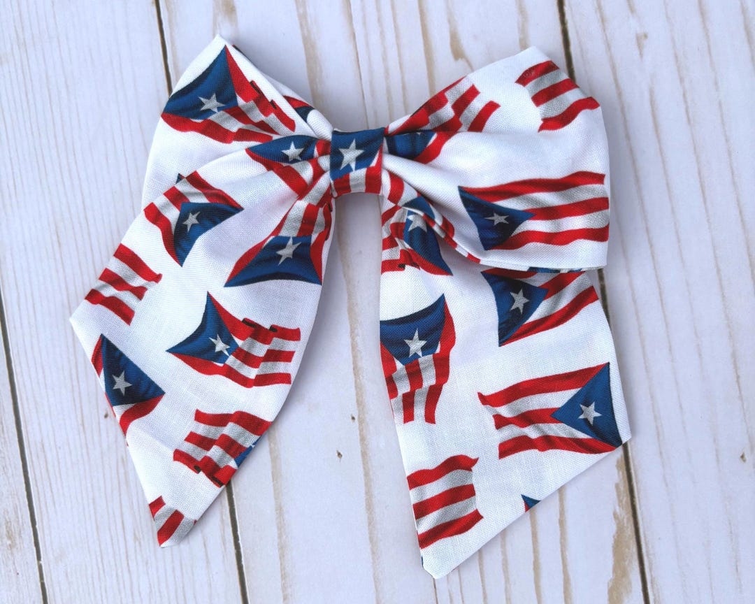 Handmade Puerto Rico Flag Sailor Bow, 5.5 Inch Cotton Tails, Patriotic ...