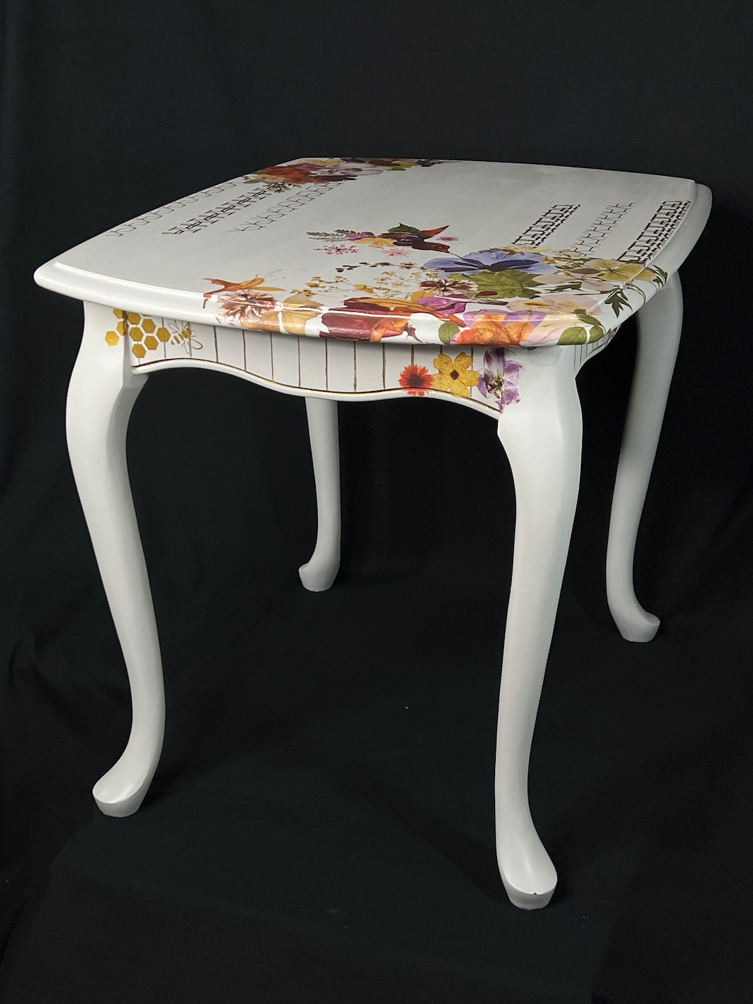 White Accent Table,white With Floral Motif End Table, Garden Table ...