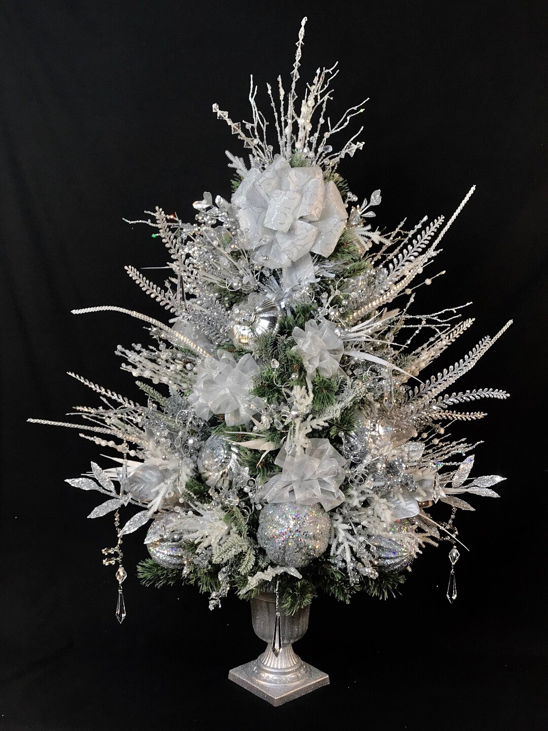 Silver Crystal Pearl Lighted Christmas Tree,silver Table Top Tree ...