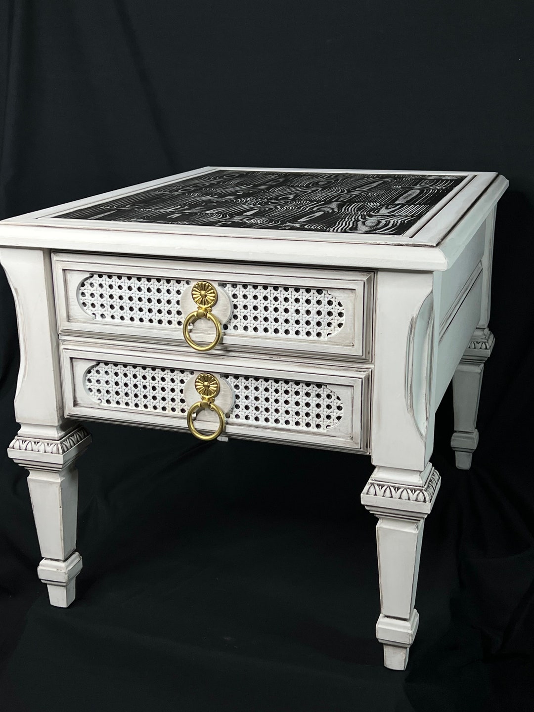 White and Black End Table,mcm End Table,end Table With Drawer,accent Furniture,shabby Chic White ...