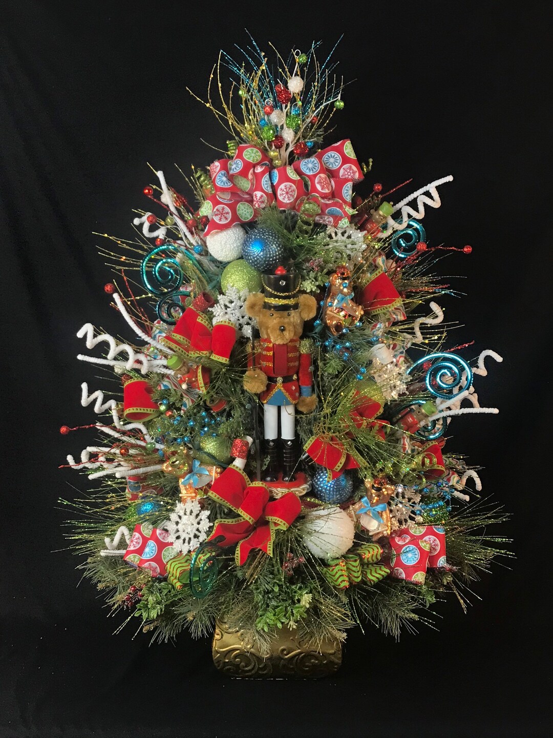 Lighted Teddy Bear Nutcracker Christmas Table Top Tree,teddy Bear ...