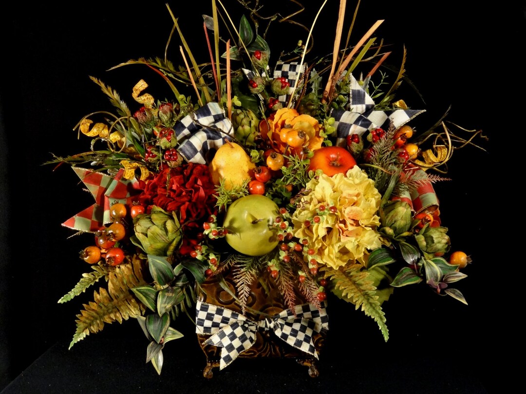 SOLD Tuscan Arrangement,high End Checked Ribbon,tuscan Faux Fruit ...
