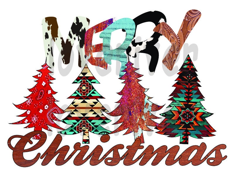 Merry Christmas Trees Rustic Western Aztec Downloads Png Sublimation ...