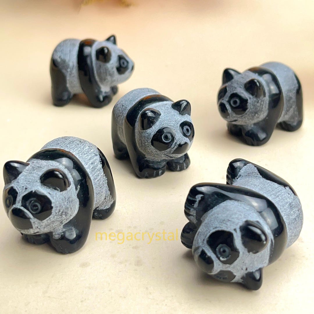 Black Obsidian Pandas Crystal Carved Healing Crystal Crafts Gemstone ...