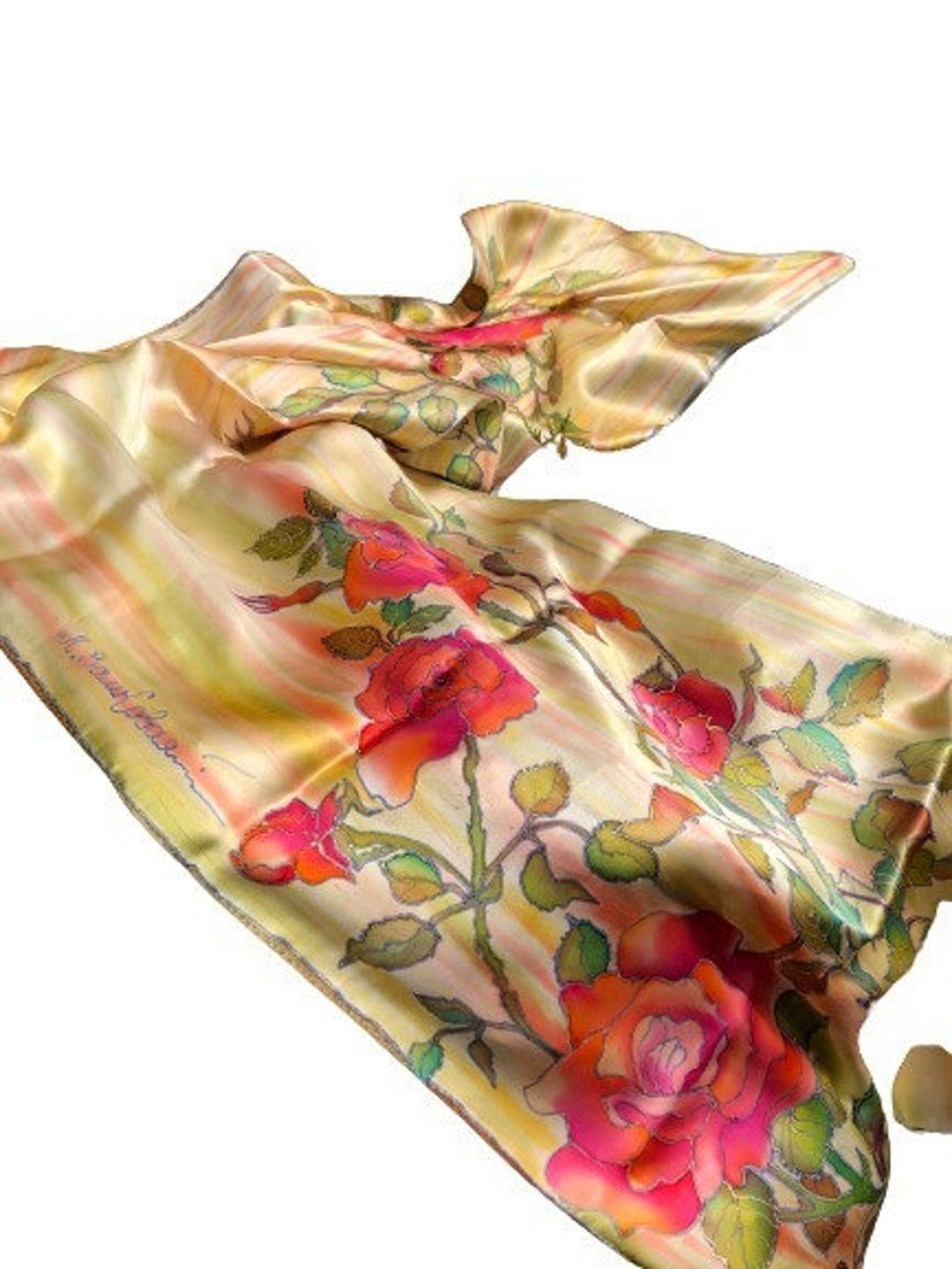 Silk Scarf Scarlet Roses Satin Silk/ Hand Painted Silk Scarf/ Gift ...