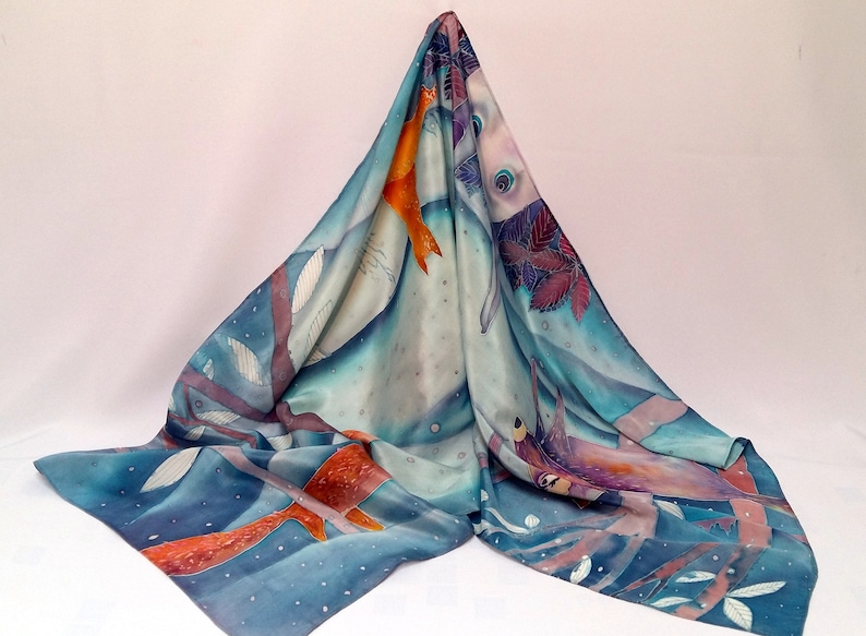 Silk Scarf christmas in the Forest/silk Scarf | Etsy