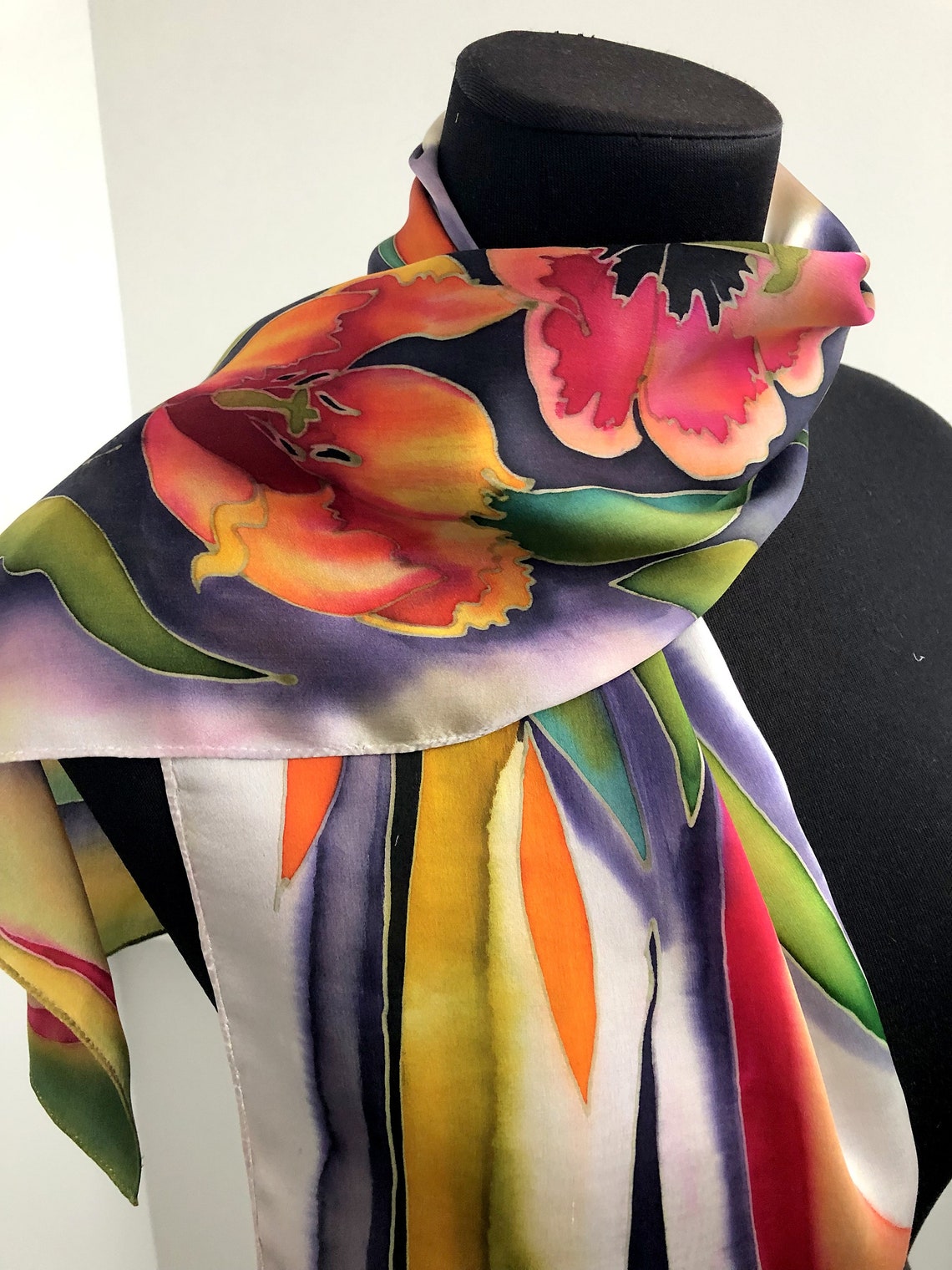 Silk Satin Scarf Batik Tulips Hand-painted Silk Gift for - Etsy