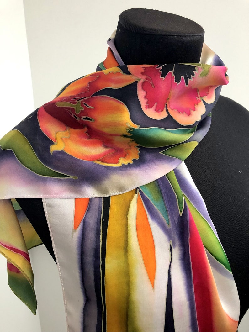 Silk Satin Scarf Batik Tulips Hand-painted Silk Gift for - Etsy