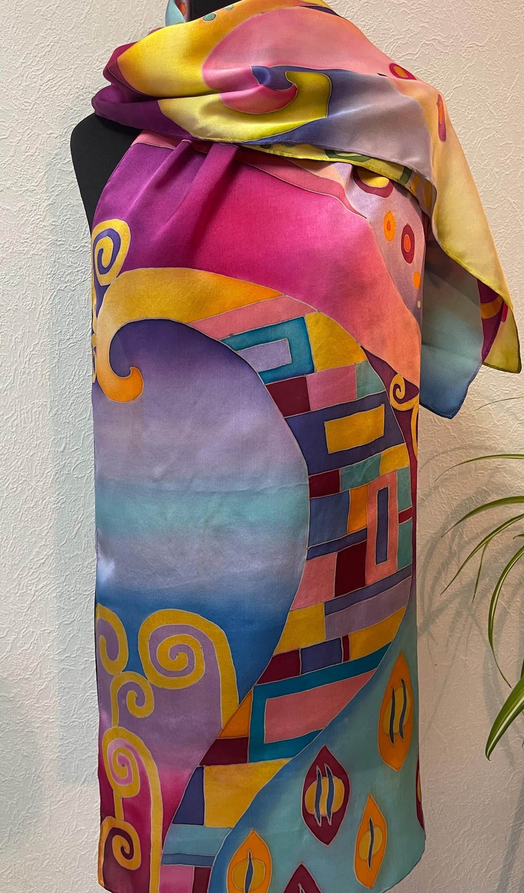 Hand Painted Silk Scarf Frey Wille / Abstract Scarf /natural Silk Satin ...