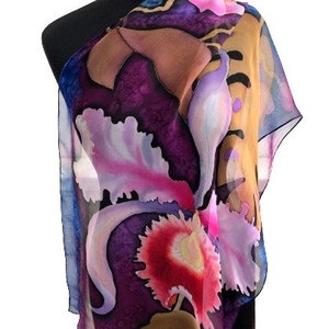 Hand Painted Large Chiffon Scarf Orchids Lightweight Silk Scarf Wedding ...