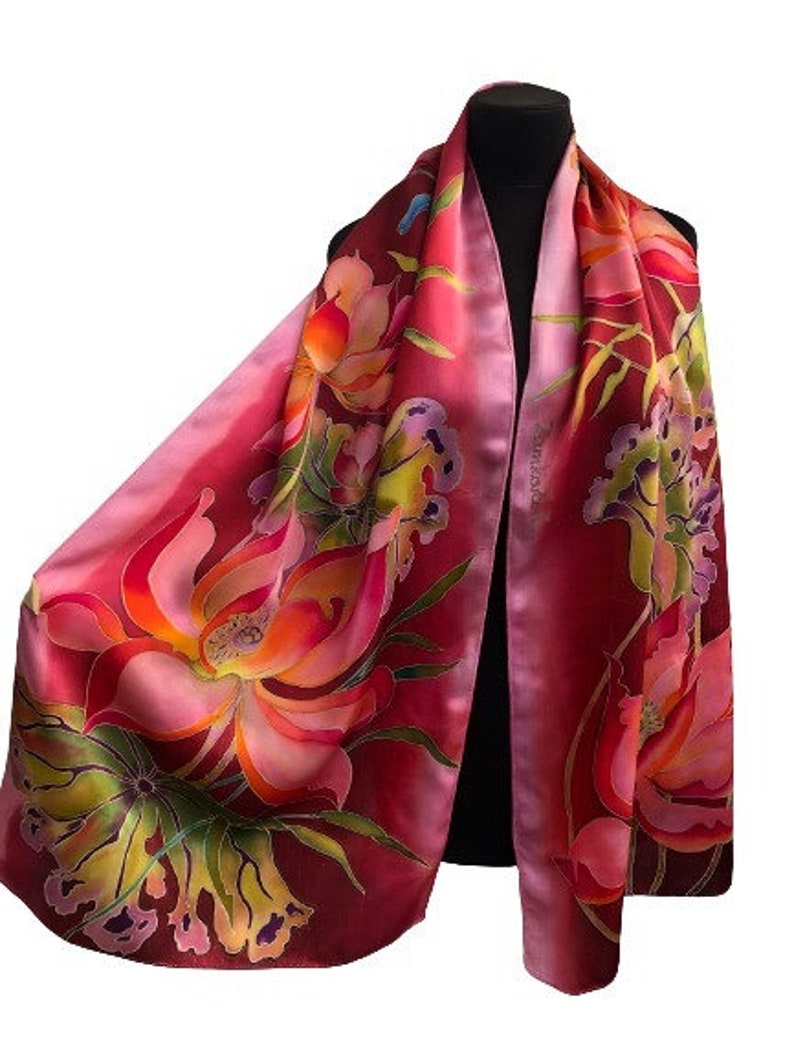 Lotus Silk Scarf, Hand Painted Silk Scarf, Anniversary, Gift for Her ...