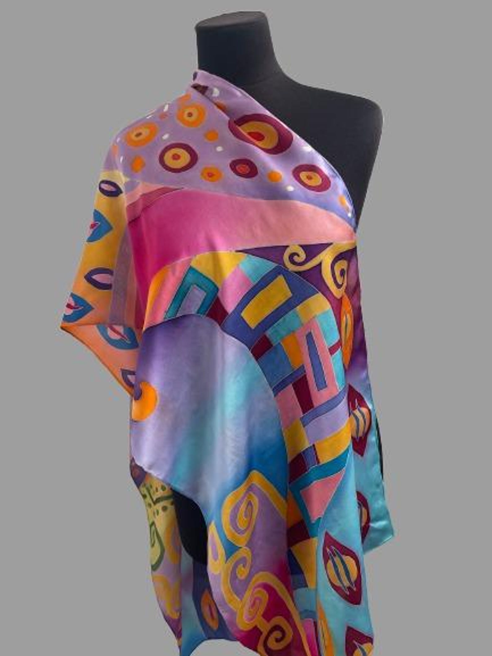 Hand Painted Silk Scarf Frey Wille / Abstract Scarf /natural Silk Satin ...