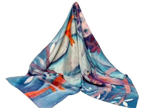 Silk Scarf christmas in the Forest/silk Scarf - Etsy