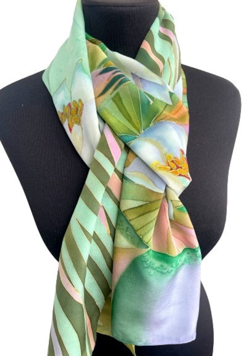Silk Scarf Hand Painted River Lilies Silk Scarf Gift for Women. - Etsy